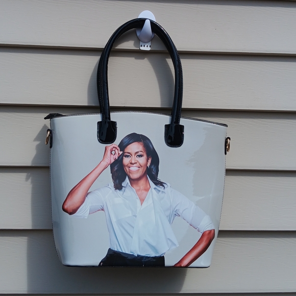 Bags | Michelle Obama Stylish Magazine Cover Black And Cream Tote Bag ...